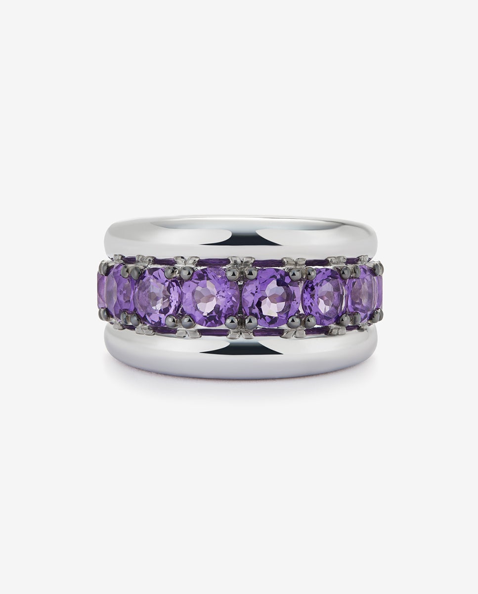 Anillo de plata 925 con pavé de amatistas moradas en talla brillante ...