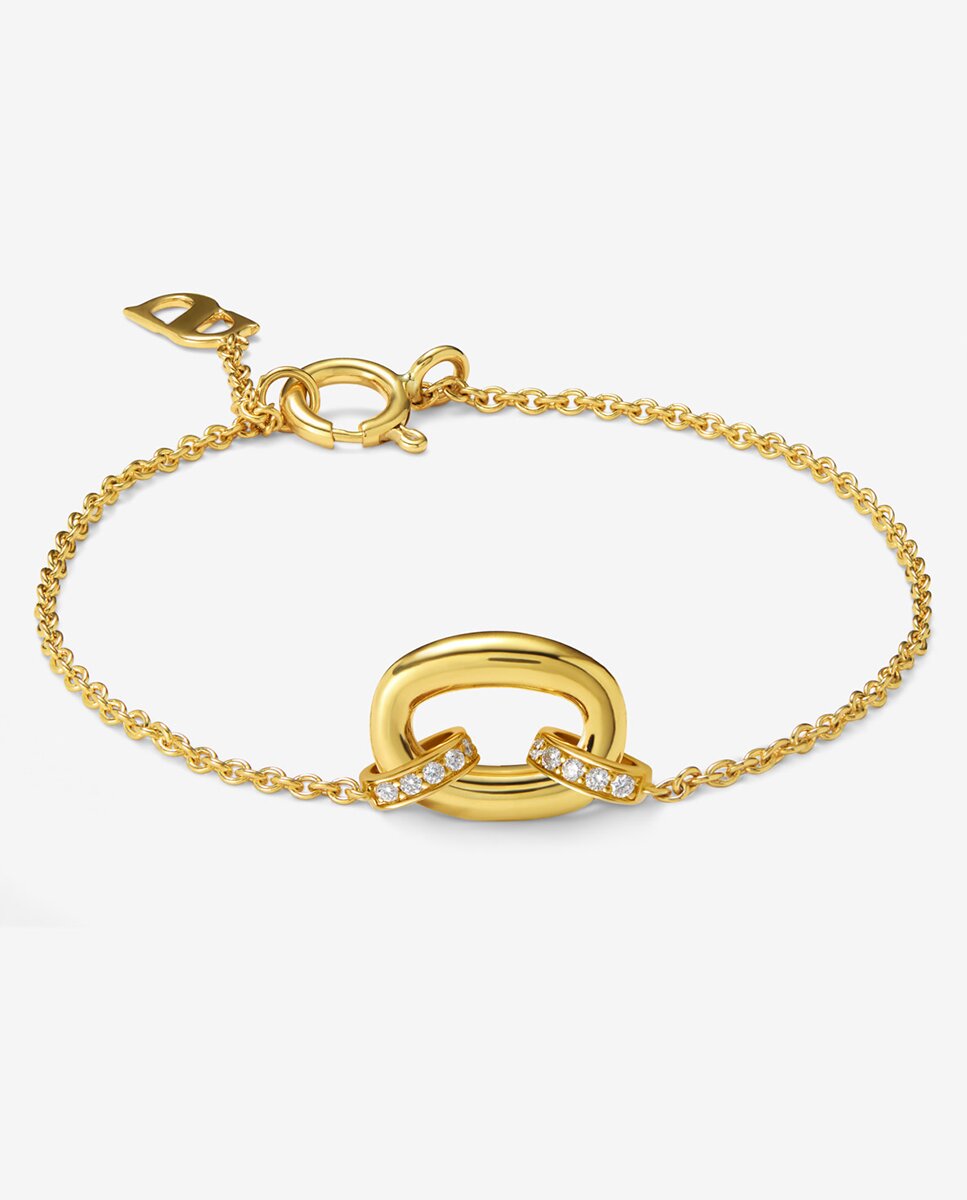 Pulsera con charms cadena eslabón mini de oro amarillo de 18K con pavé ...