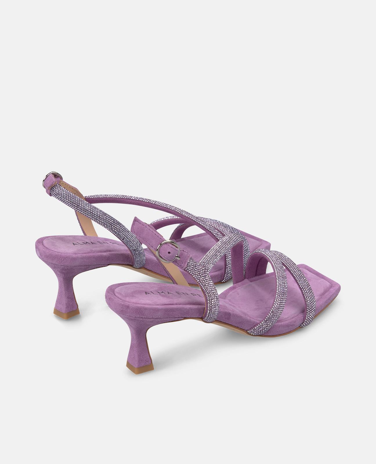 Sandalias de tacón de mujer con tiras cruzadas de pedrería y puntera ...