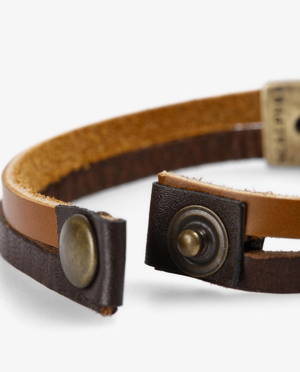 Pulsera de hombre de piel con doble tira en contraste de color ...