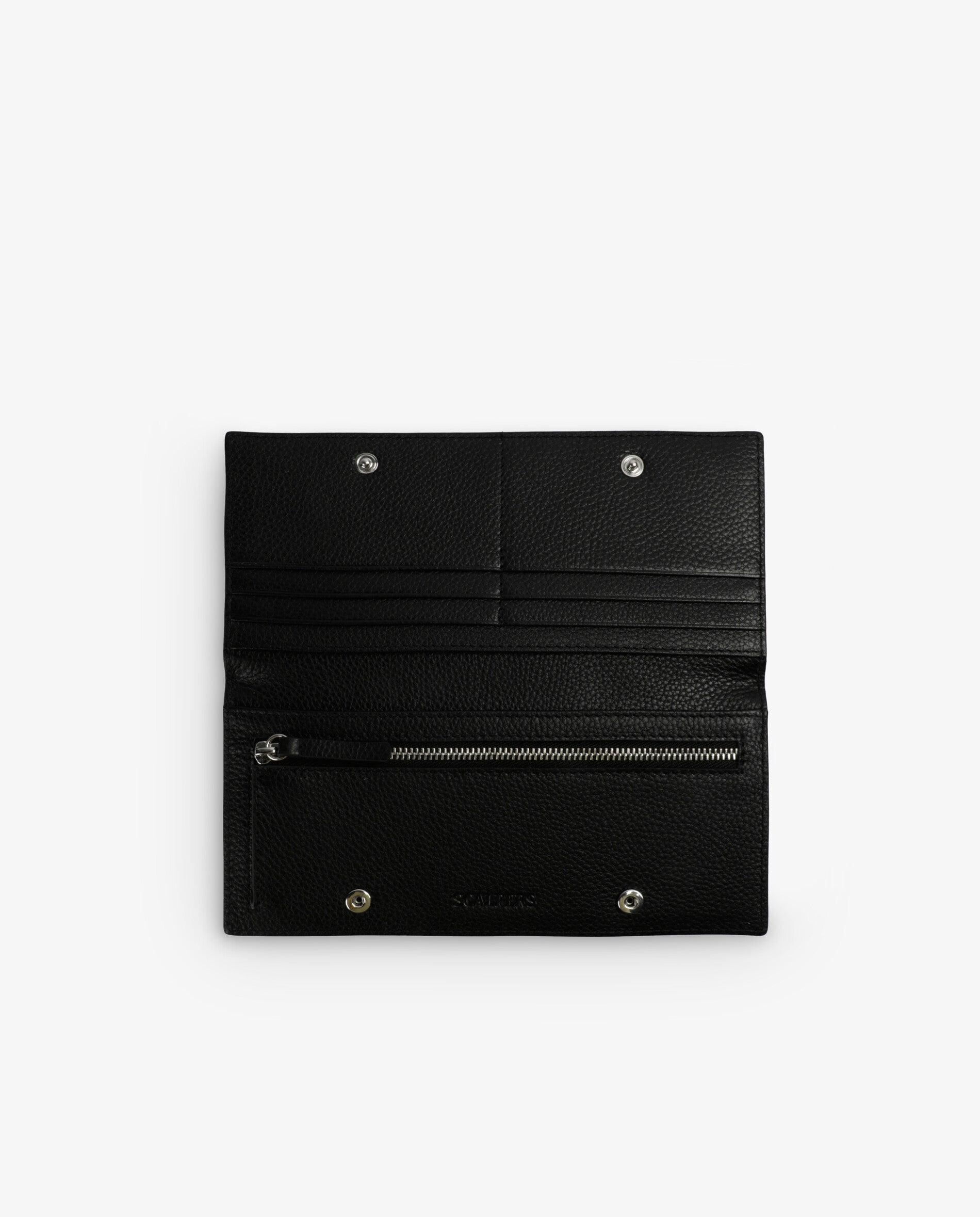 Cartera de mujer en piel plegable con cierre a presión Negro Scalpers ...