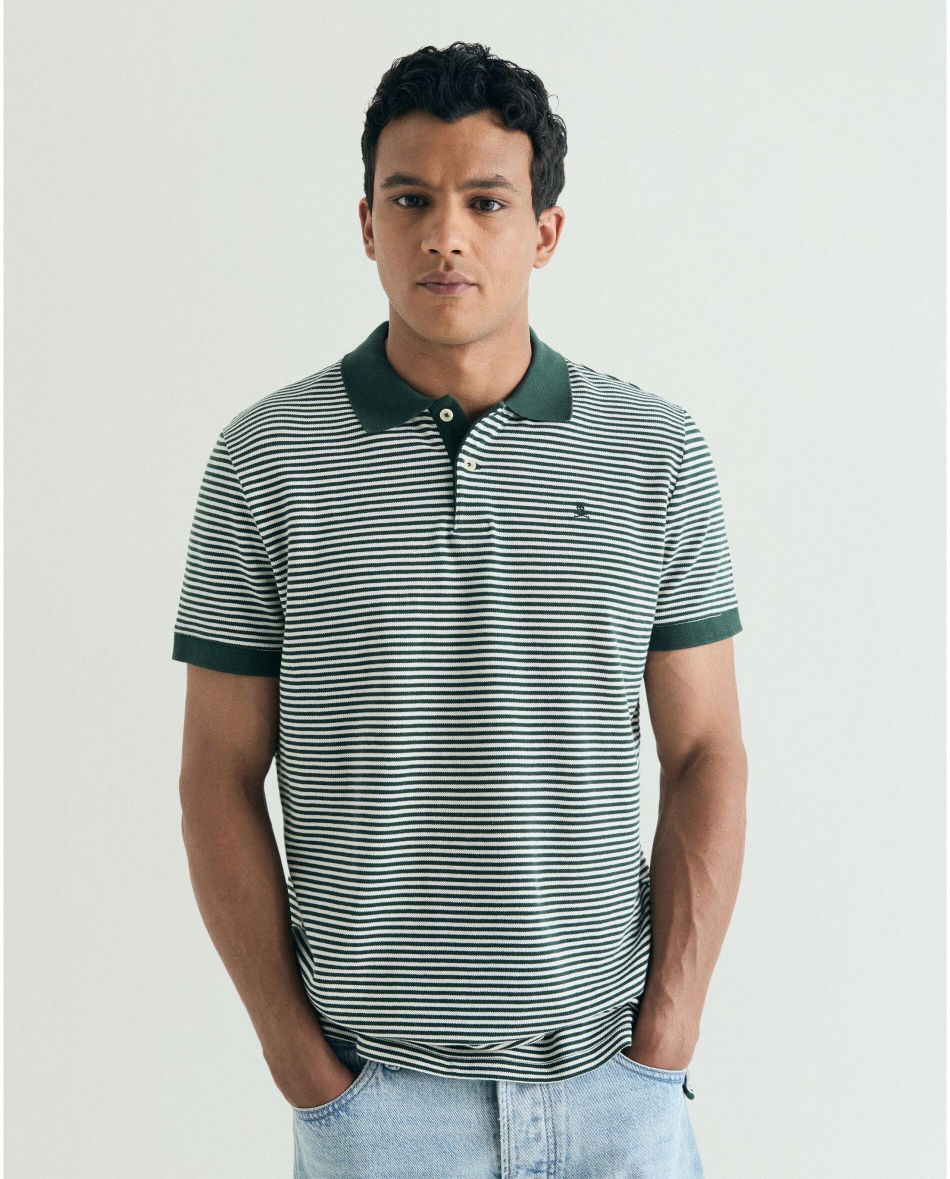 Polo de manga corta de hombre a rayas con acabados a contraste Verde ...