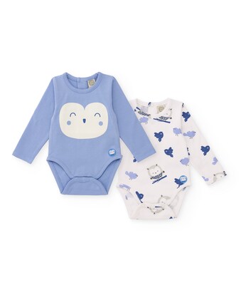 Pack de 2 bodies de punto de bebé en tonos azul y blanco con estampado ...