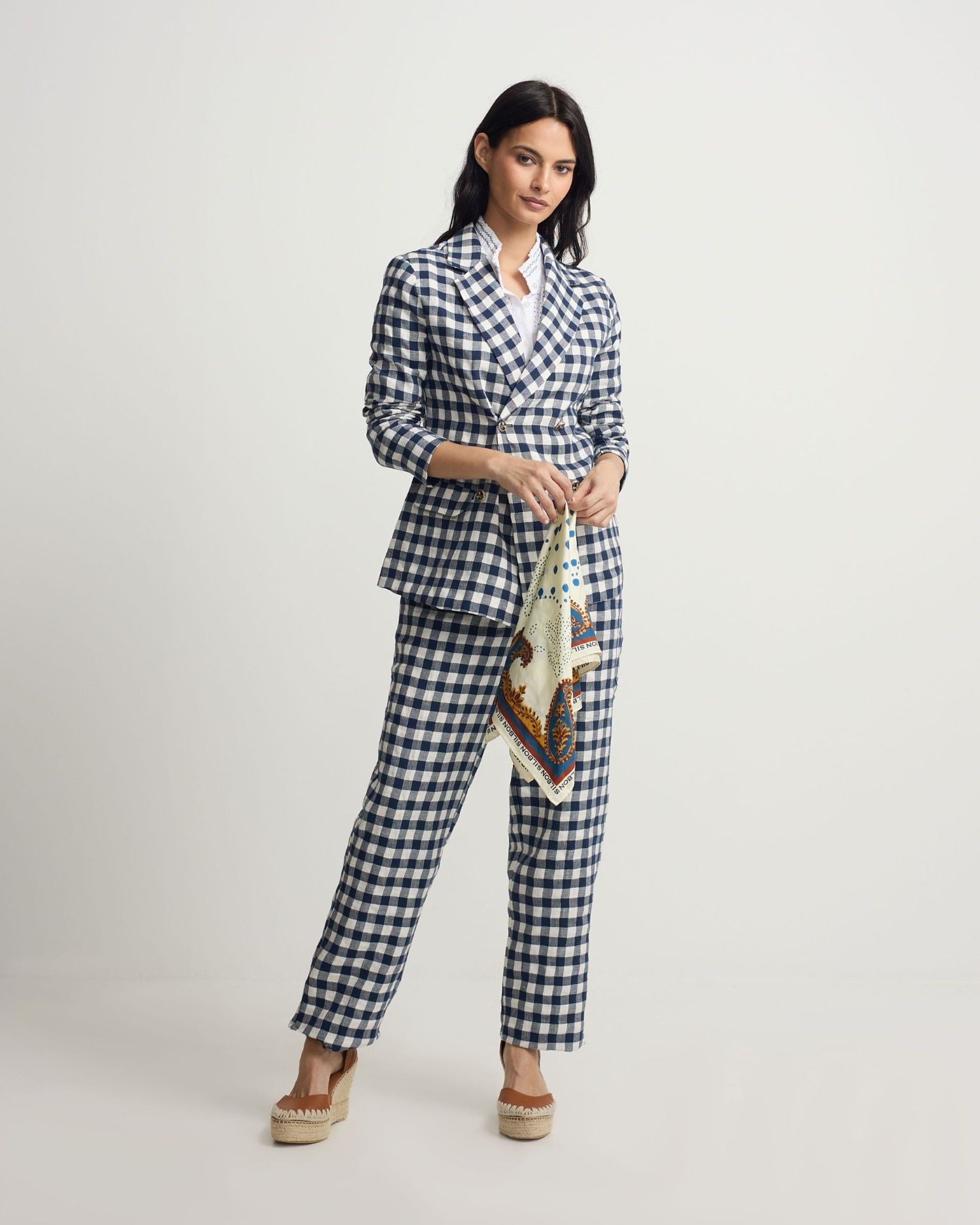 Pantalón recto de mujer trebilla vichy marino Azul marino Silbon · El ...