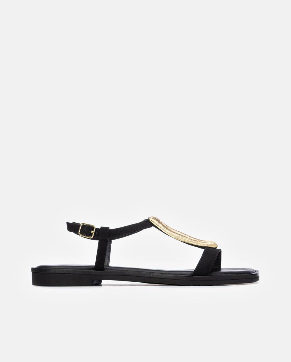 Sandalias planas de mujer de piel con cierre de hebilla Oro Carmela ...