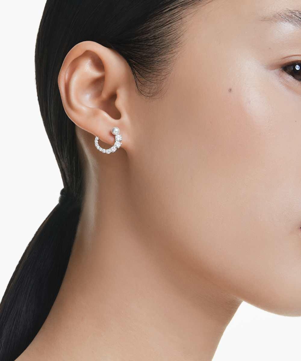 Pendientes de aro Matrix bañado en rodio con perla Blanco · El Corte Inglés