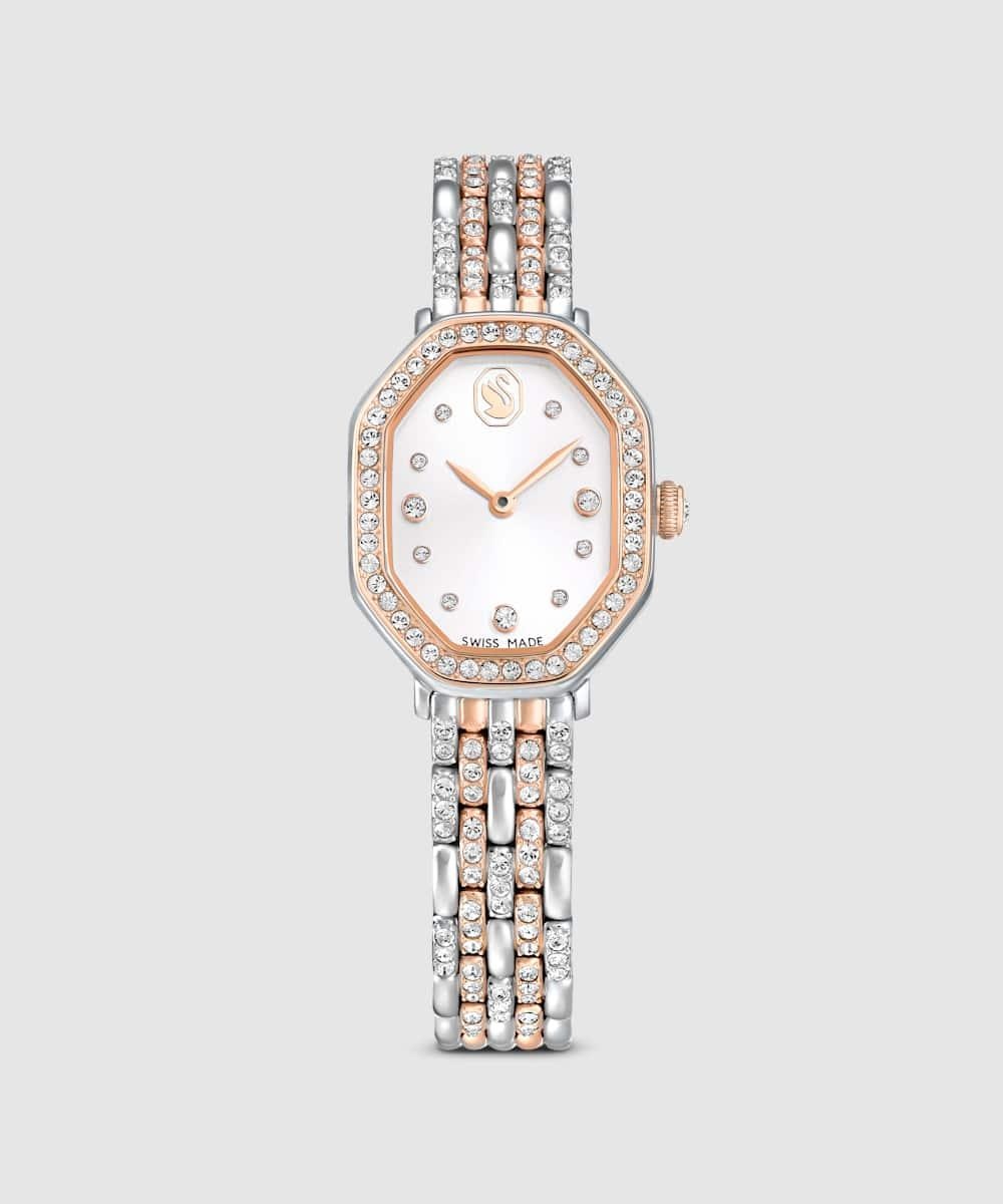 Reloj de mujer pave octogonal con pavé de cristales en tono rosa Rosa ...