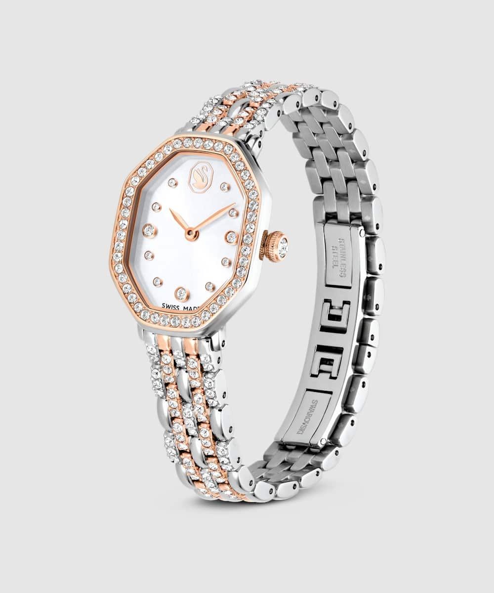 Reloj de mujer pave octogonal con pavé de cristales en tono rosa Rosa ...